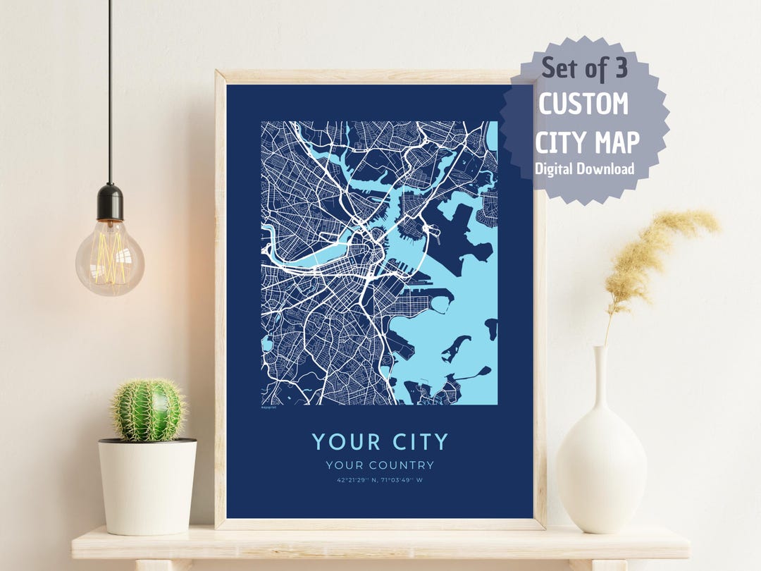 Set of 3 Custom City Maps, Minimalist Map for Home, City Map Download ...