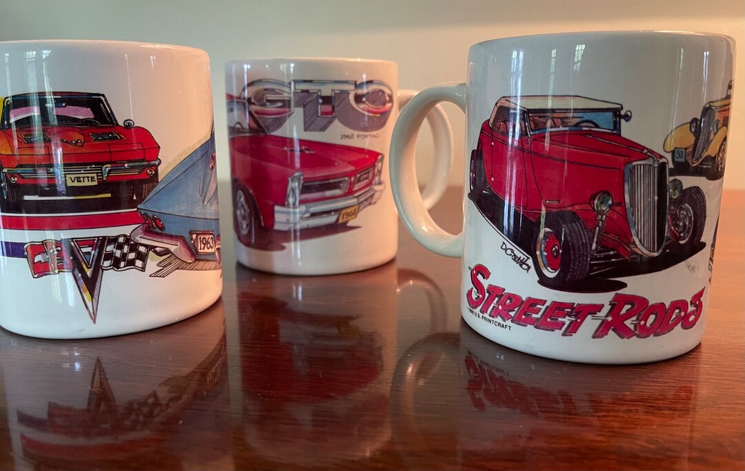 3pc. Collection Hot Rod, Corvette, Pontiac GTO Muscle Car Coffee Mugs ...