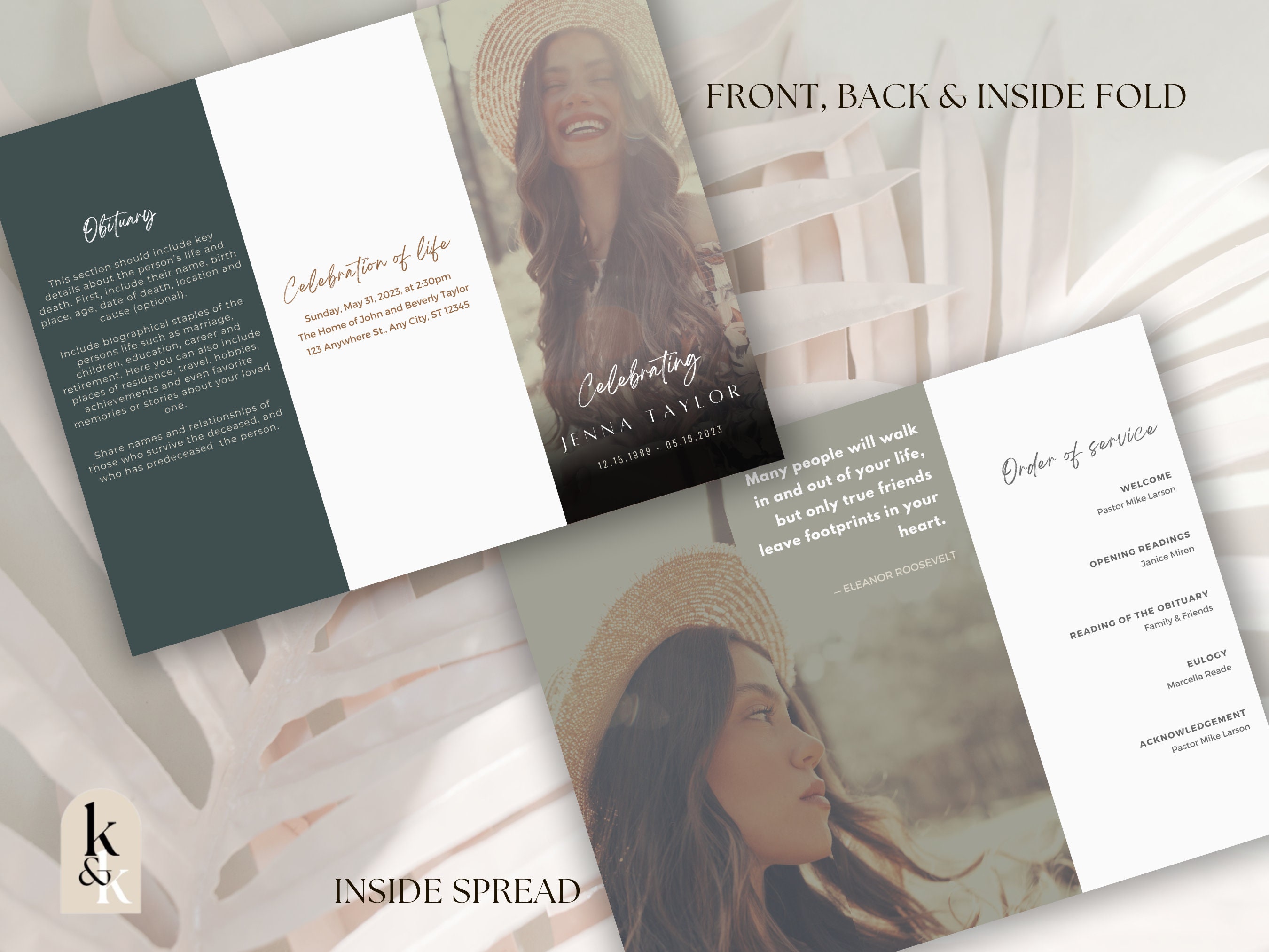Minimal Funeral Program Template Simple Funeral Tri-fold - Etsy