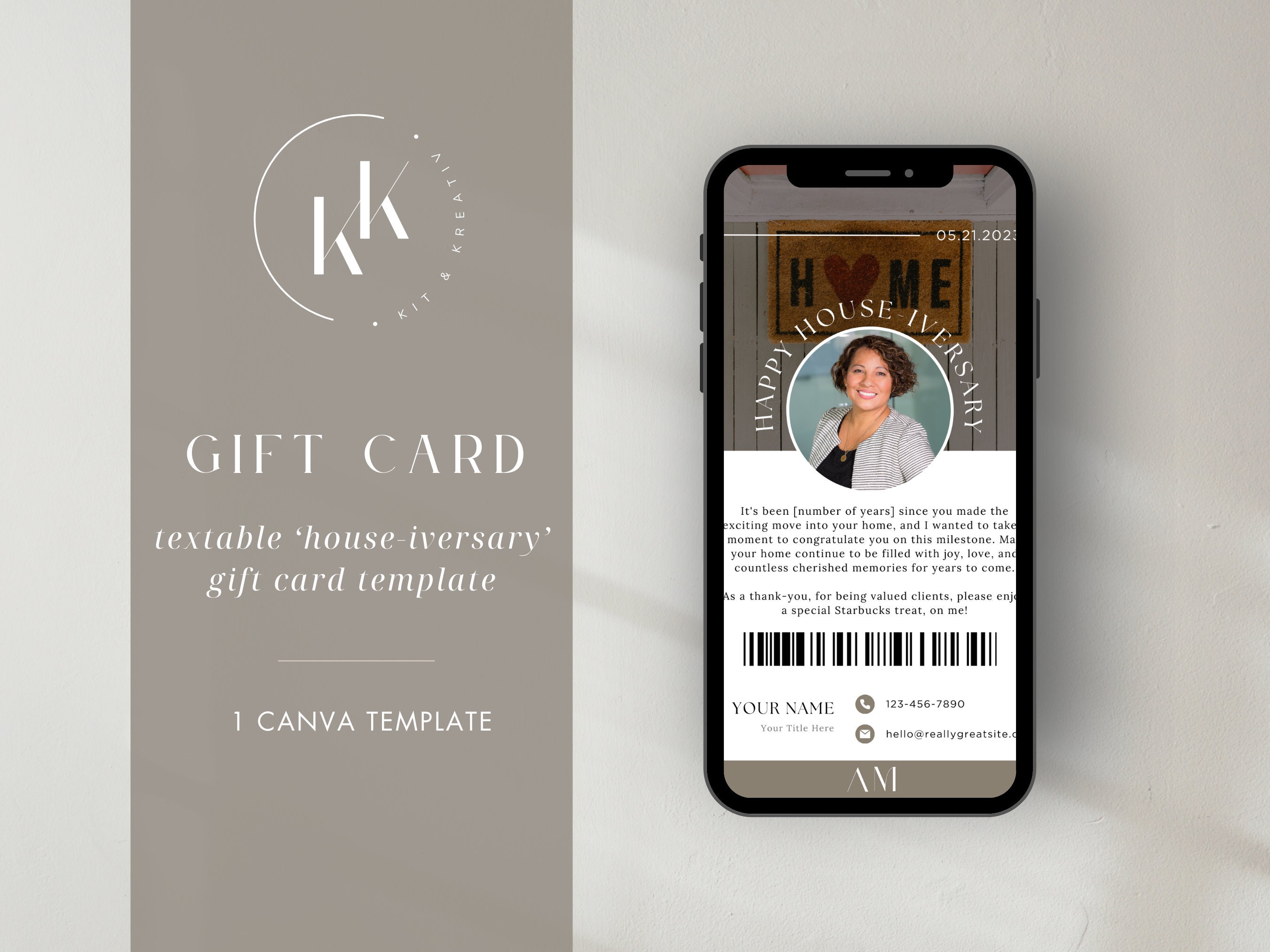 Textable Gift Card Template Realtor Houseiversary Digital Coffee Gift ...