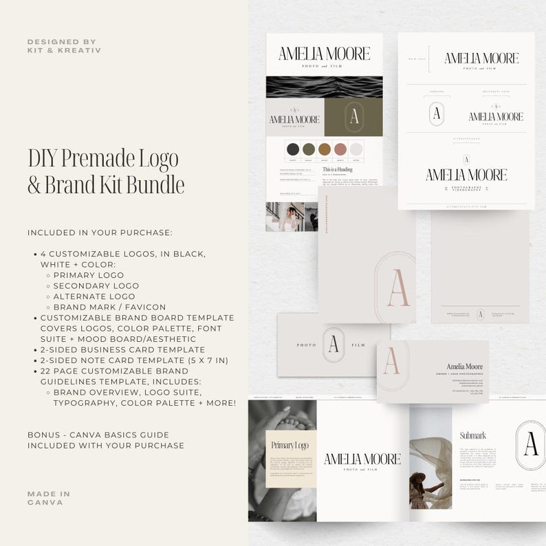 DIY Premade Logo and Brand Kit Bundle Modern Premade Logo Template ...