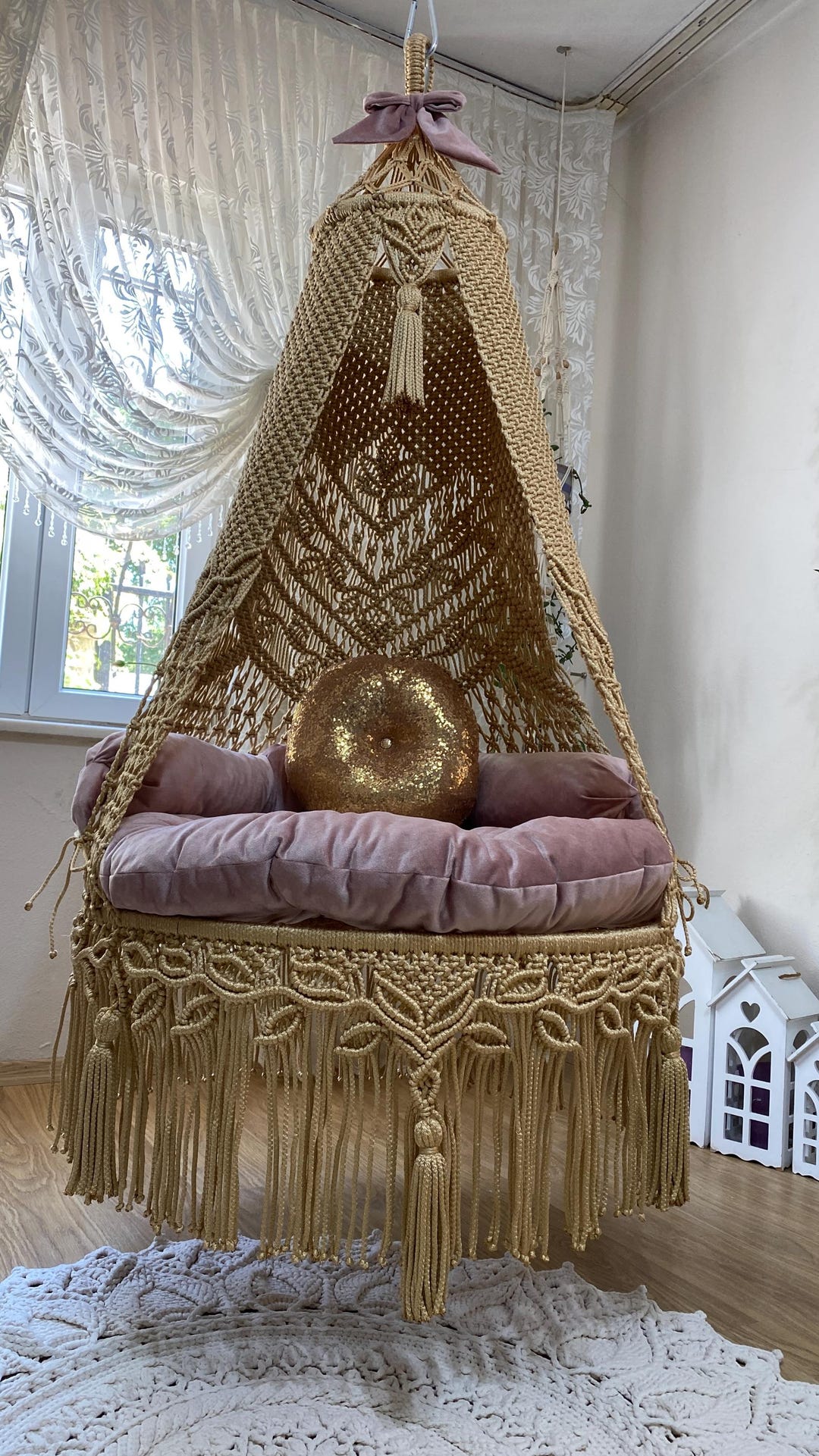 Macrame Swing,hanging Macrame Swing,outdoor Garden Macrame Swing,round ...