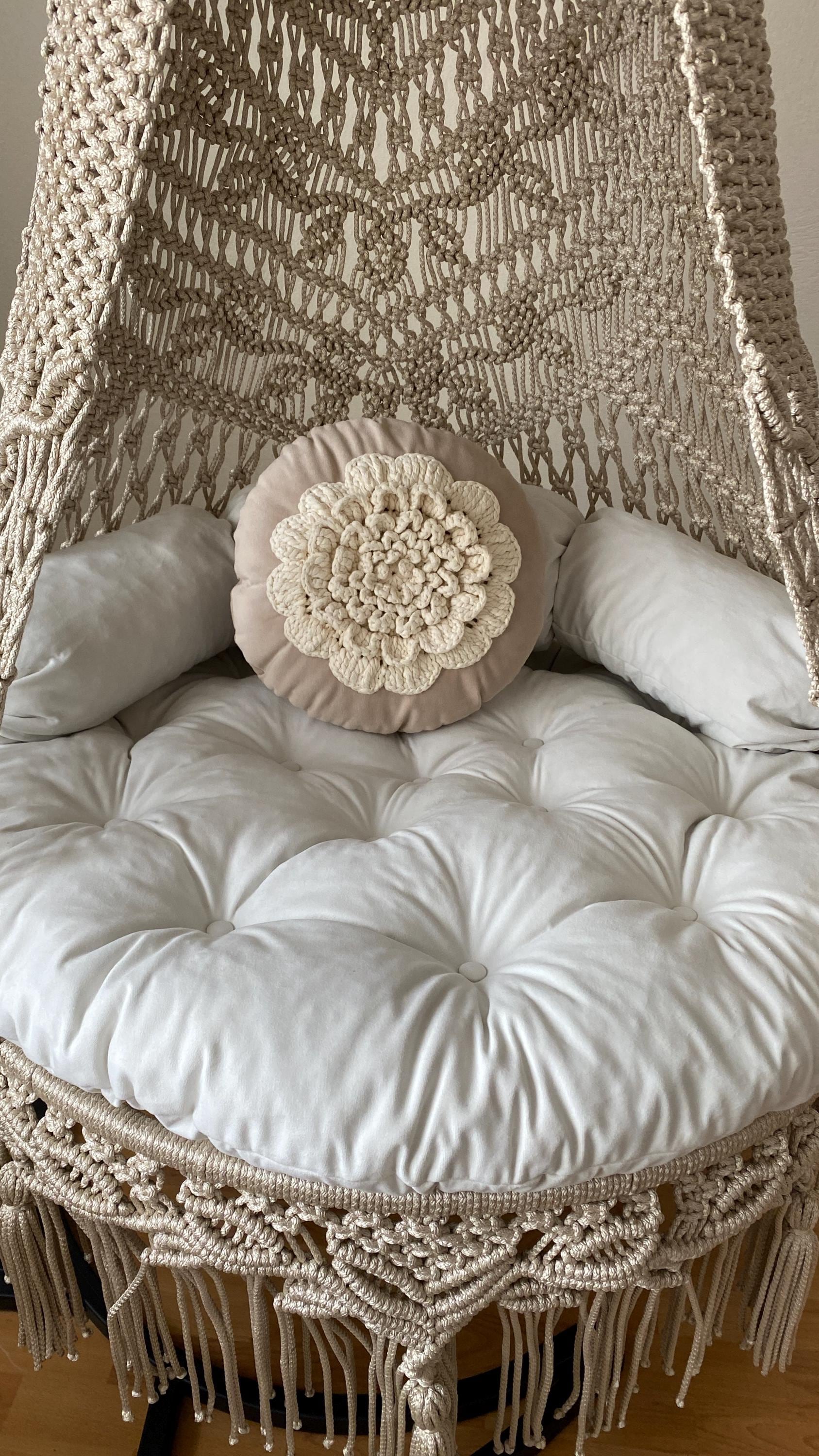 Boho Macrame Swing Chair, 42” Hanging Hammock Seat, Handmade Indoor ...