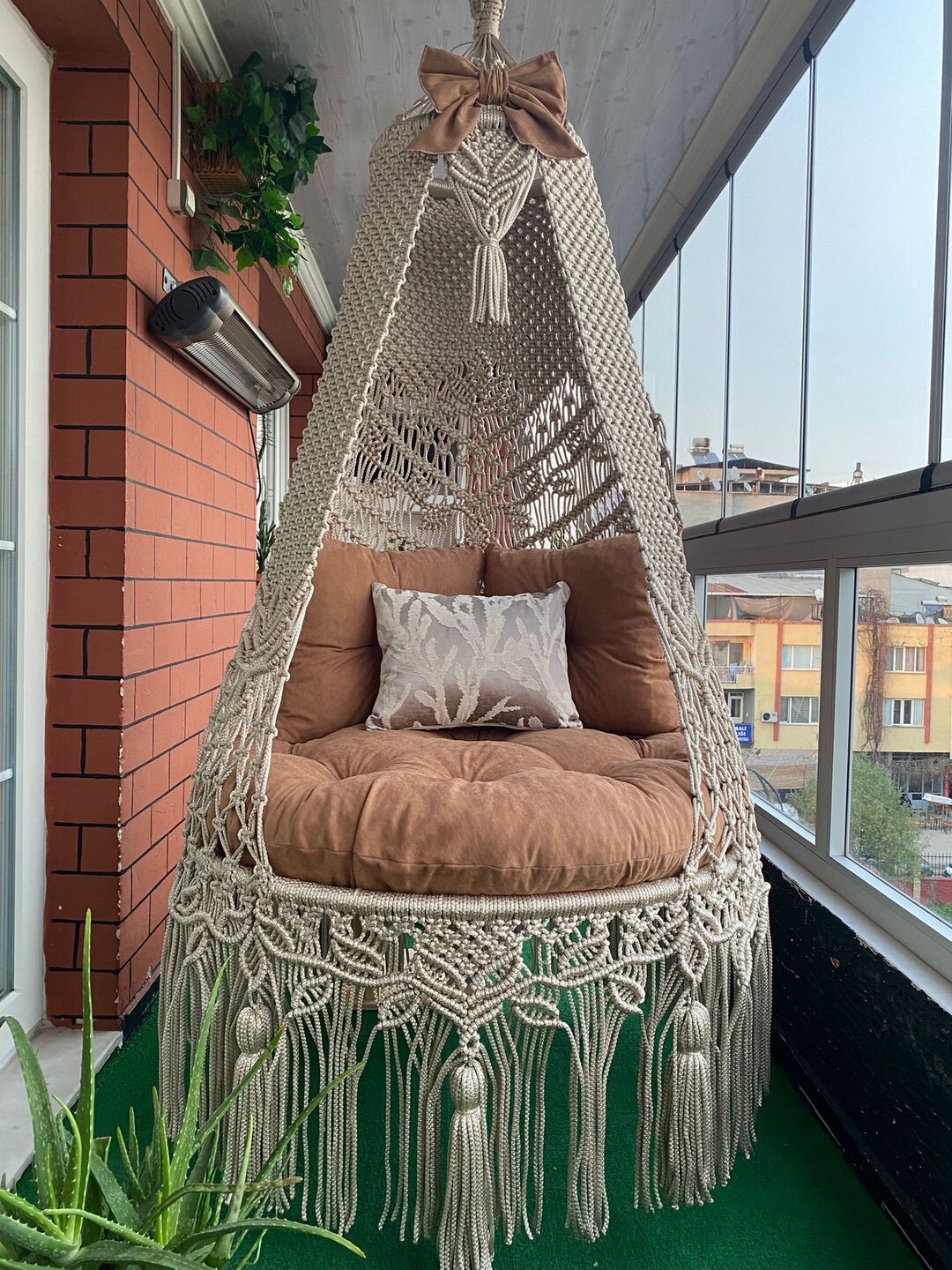 Macrame Swing Chair,cushioned Macrame Swing,hangesessel,macrame Chair ...