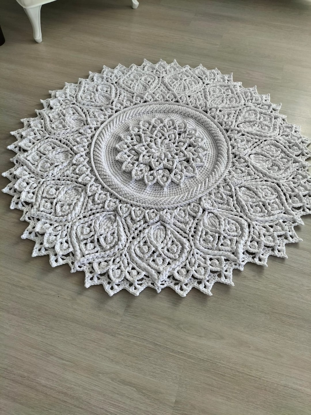 White Handmade Crochet Rug,cotton Round Carpet,bedroom Carpet,girl Room ...