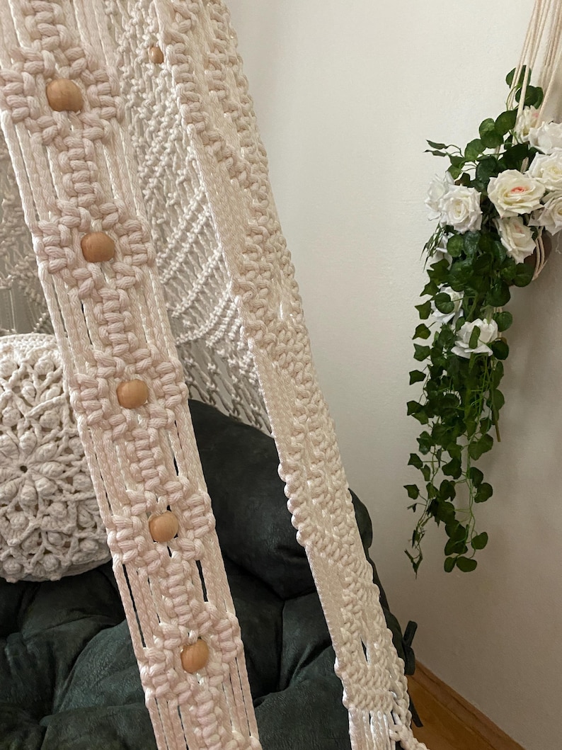 Handmade Macrame Hanging Chair: Boho Outdoor Swing Seat With Cushion ...