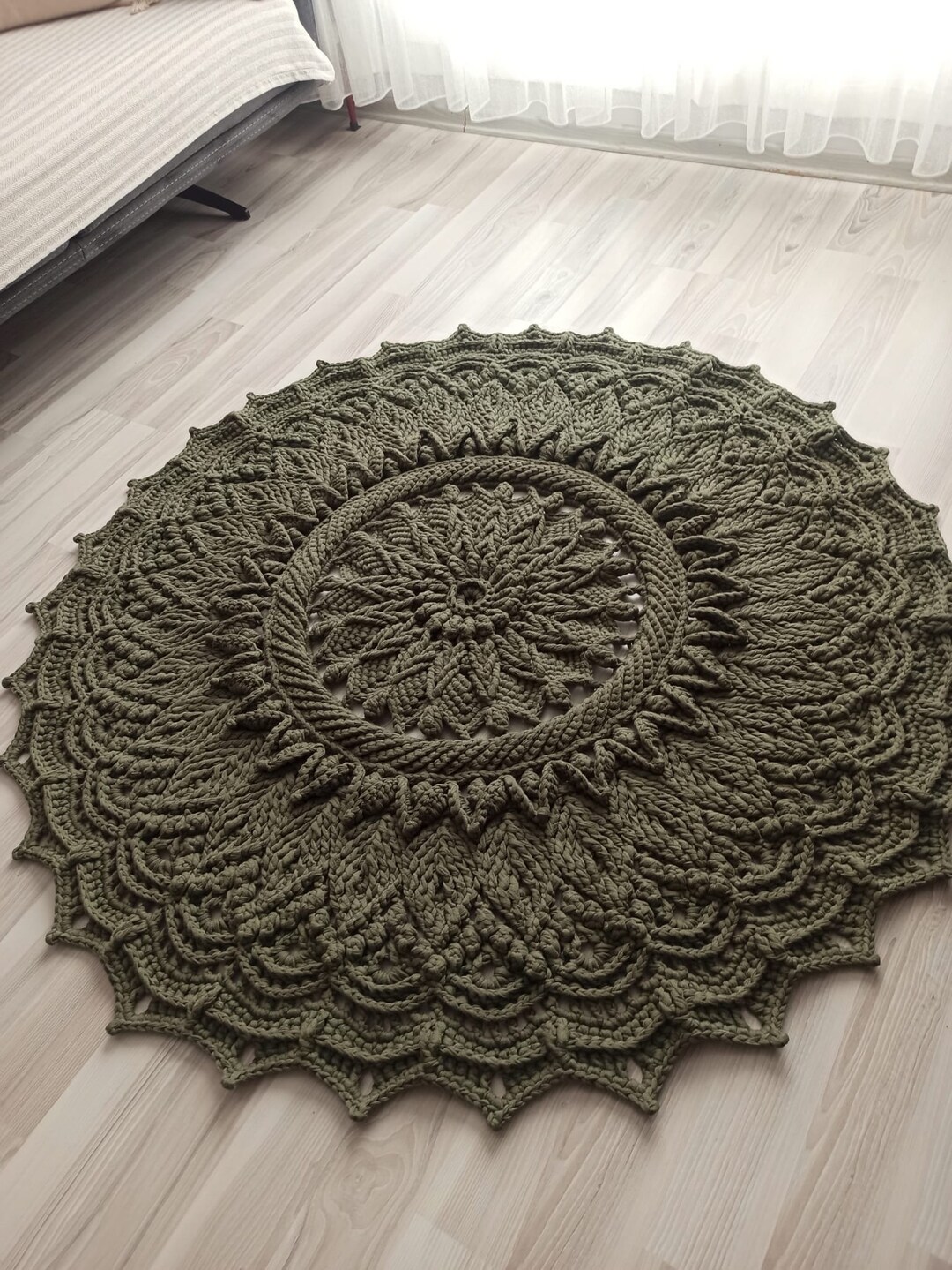 Green Handmade Crochet Rug,cotton Round Carpet,bedroom Carpet,girl Room ...