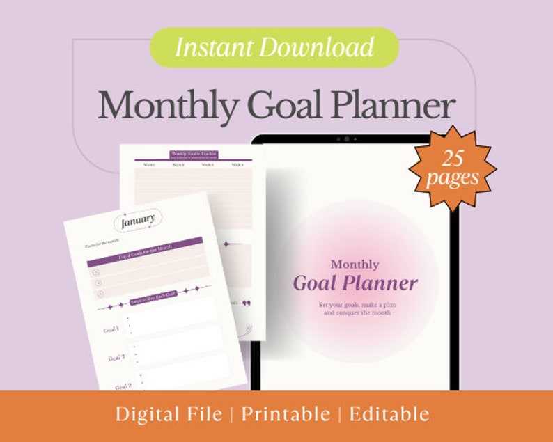 Monthly Goal Planner & Digital Planner for Female Entrepreneurs | Boss ...