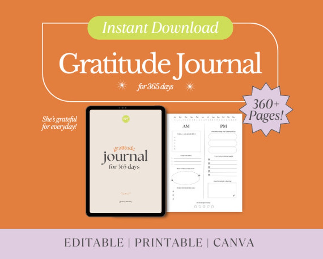 Gratitude Journal Template - Editable Canva Daily Journal for Day and ...
