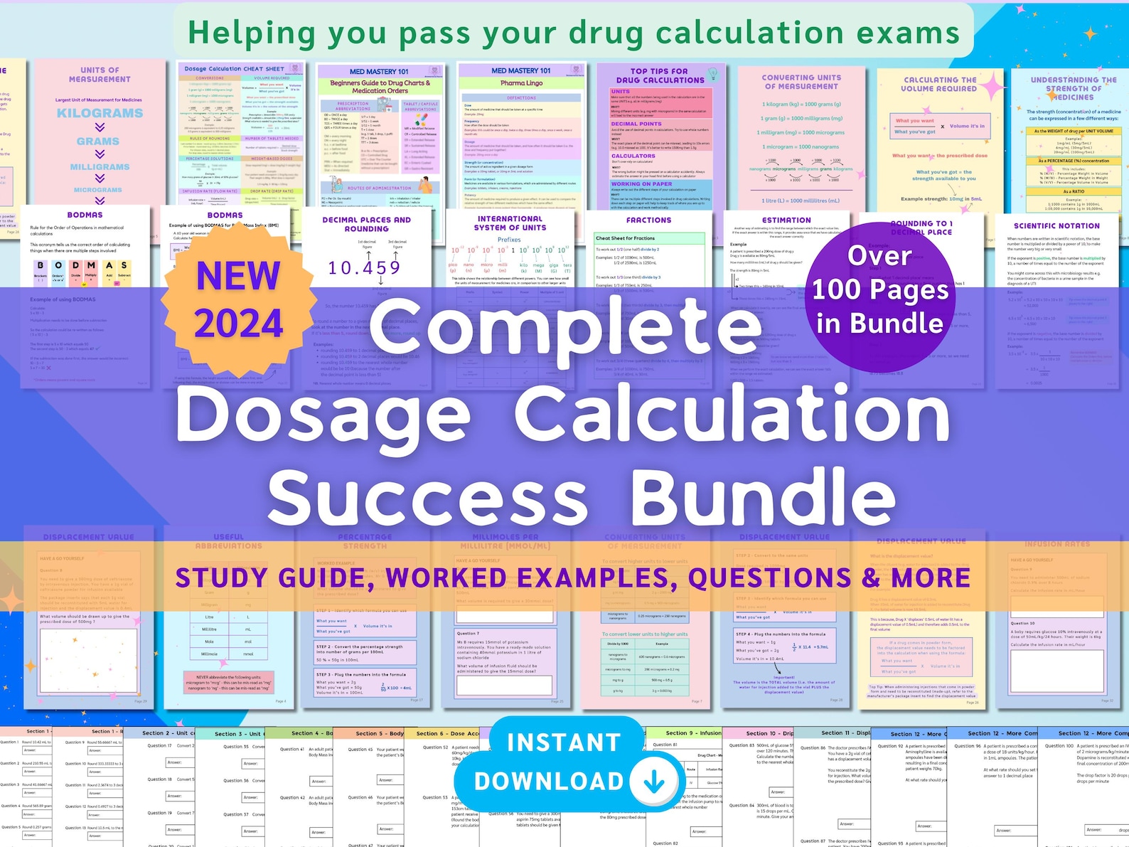Complete Dosage Calculation Study Guide Bundle | Drug Calculations ...