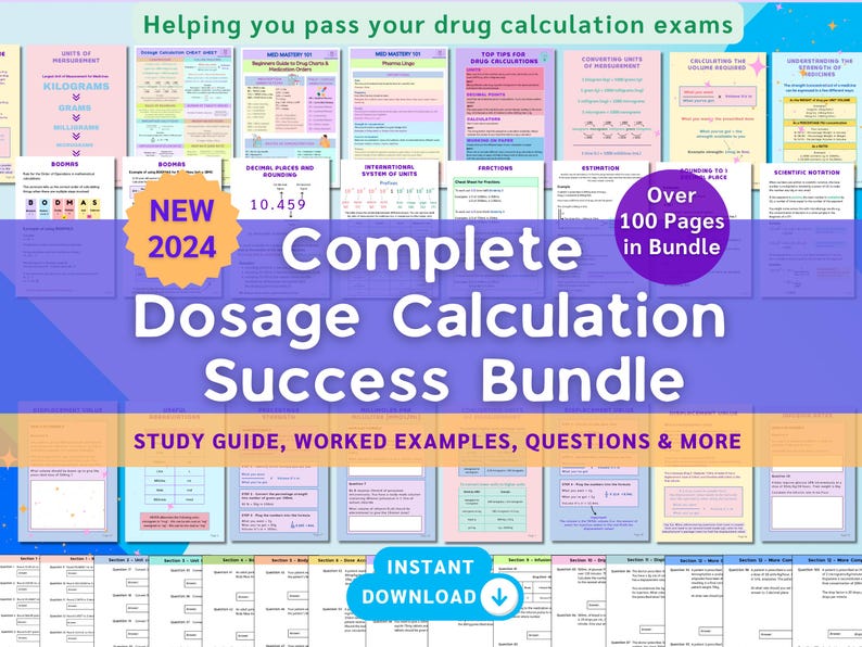Complete Dosage Calculation Study Guide Bundle | Drug Calculations ...