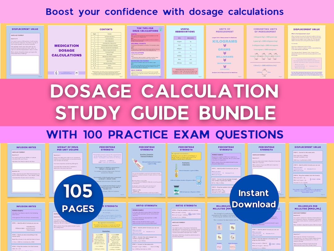 Medication Dosage Calculation Study Guide Bundle 2024 Student Nurse ...