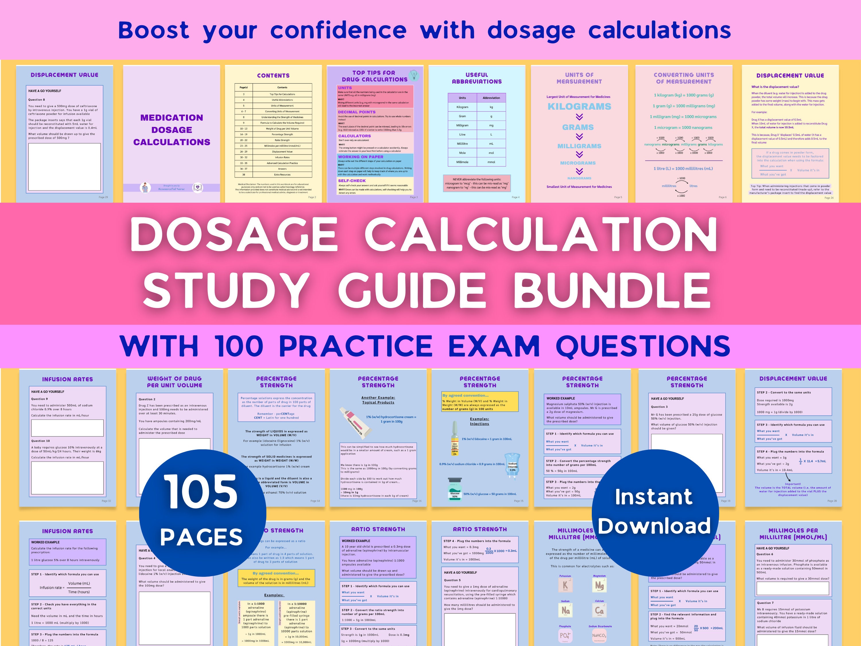 Medication Dosage Calculation Study Guide Bundle 2024 Student Nurse ...