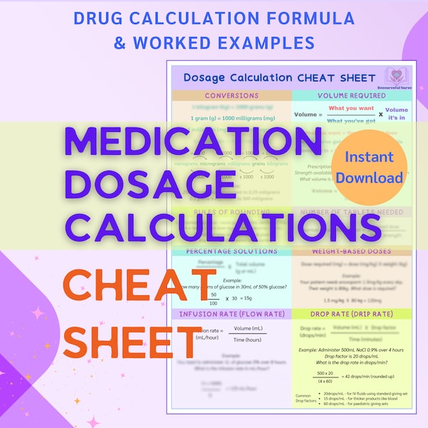 Pharmacology Cheat Sheet Calculations - Etsy