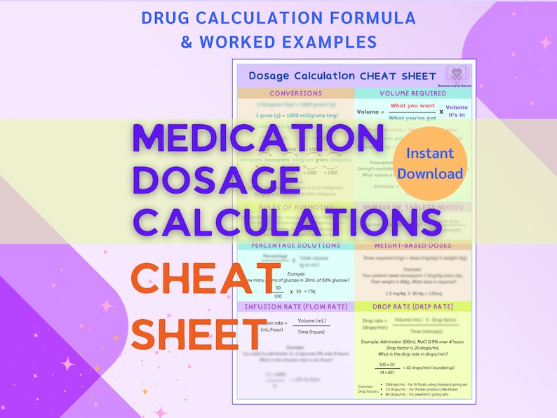 Dosage Calculation Formula Cheat Sheet | Drug Calculations for Nursing ... Dosage Calculation Formula Cheat Sheet | Drug Calculations for Nursing ...