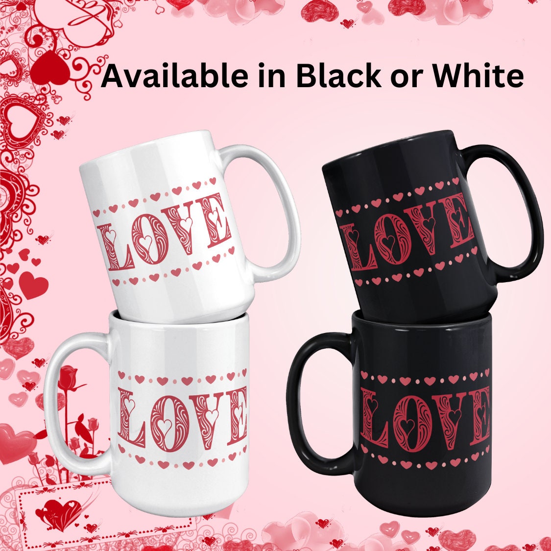 Love Hearts Mug, Valentine's Day Mug, Love, Gift for Valentine's Day ...