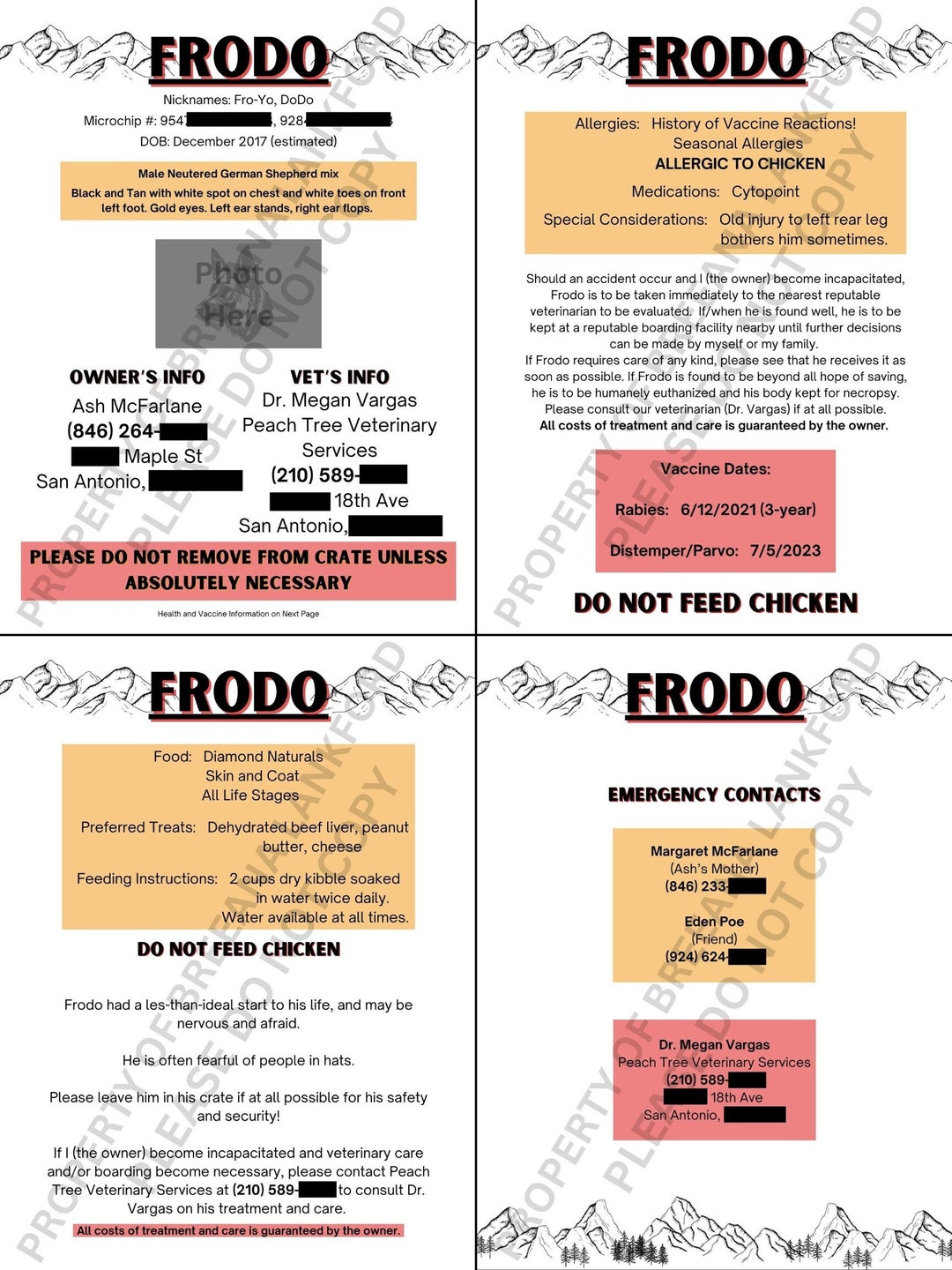 CUSTOMIZABLE Emergency Information Sheets for Dogs - Etsy