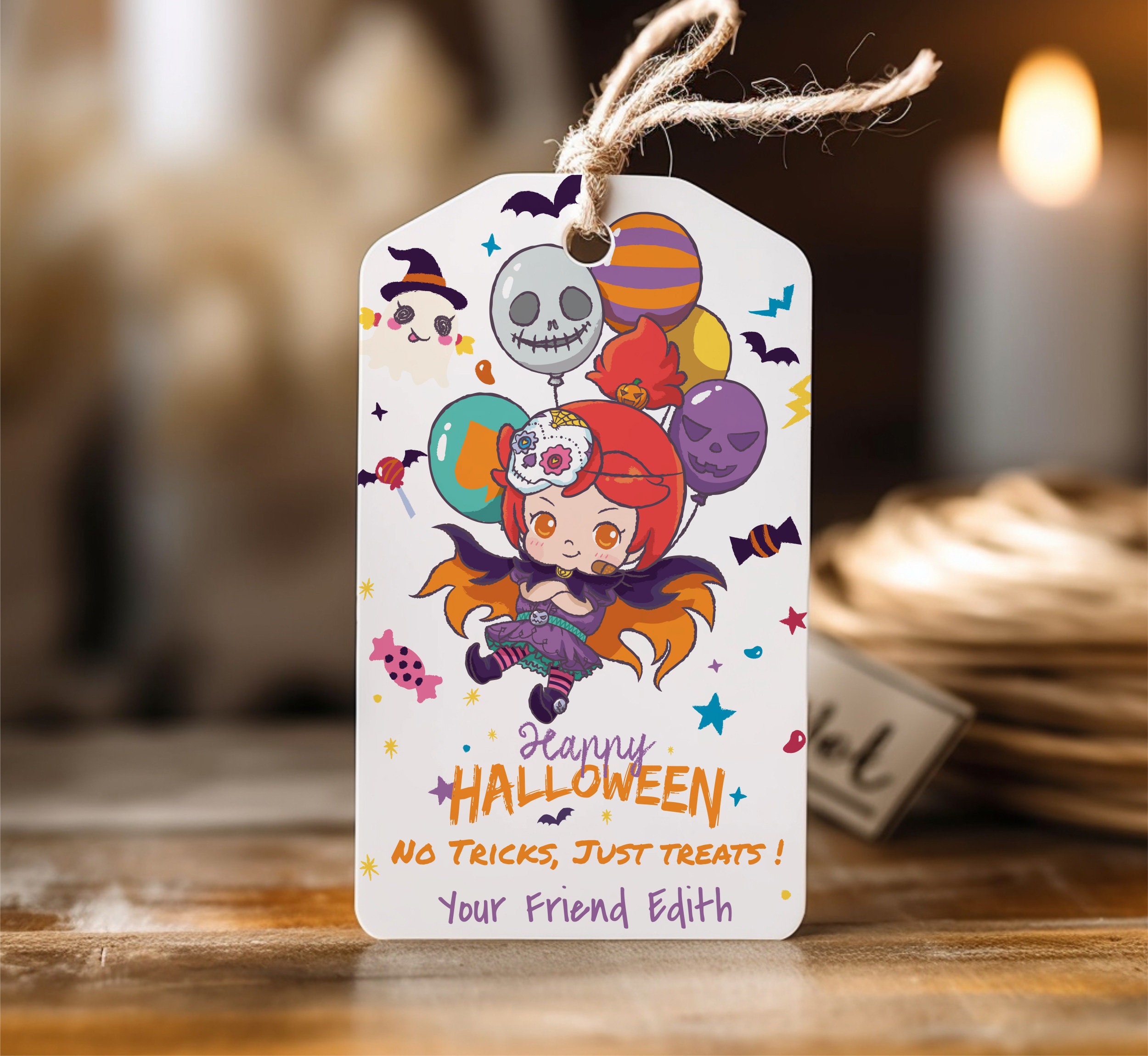 Editable Halloween Favor Tag for Girl - Etsy