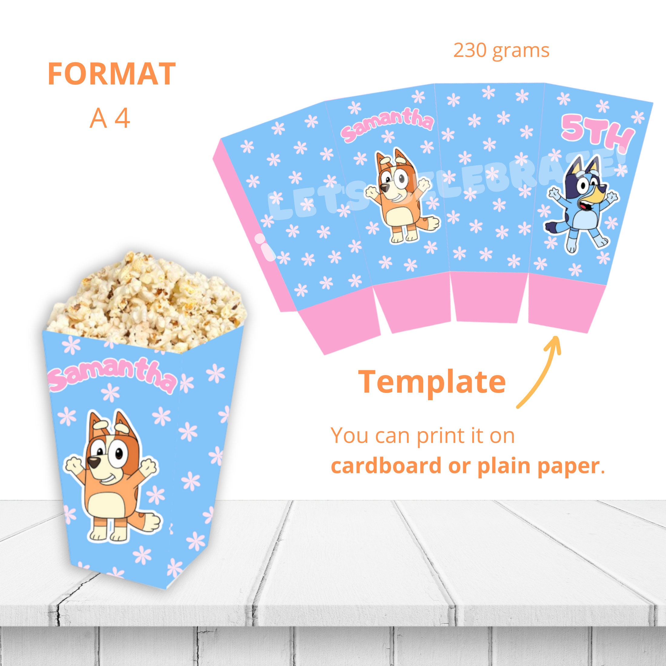 Girl Bluey Editable Party Pack, Cake Topper, Gable Box Label Template ...