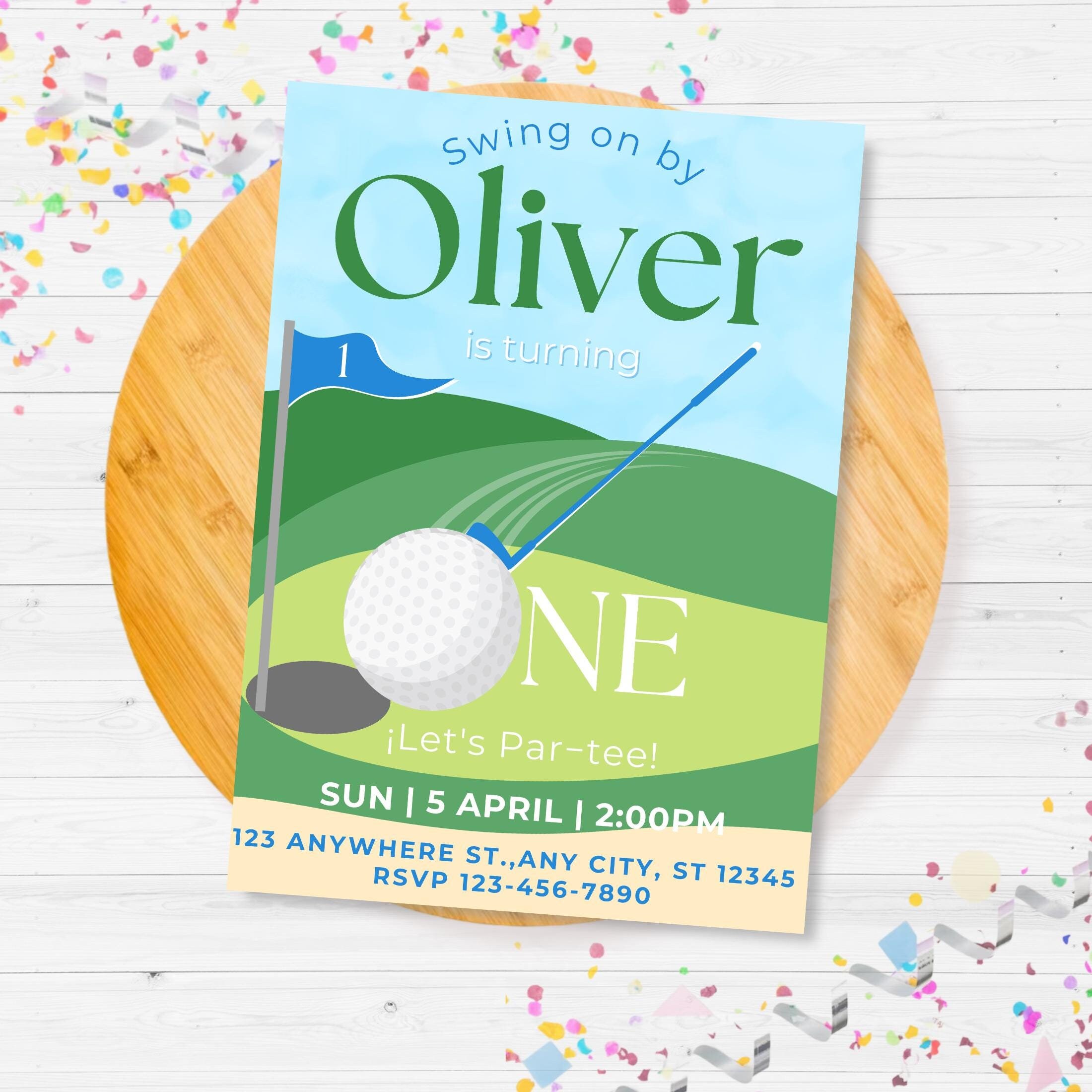 Editable Golf First Birthday Invitation Template, Hole in One Birthday ...