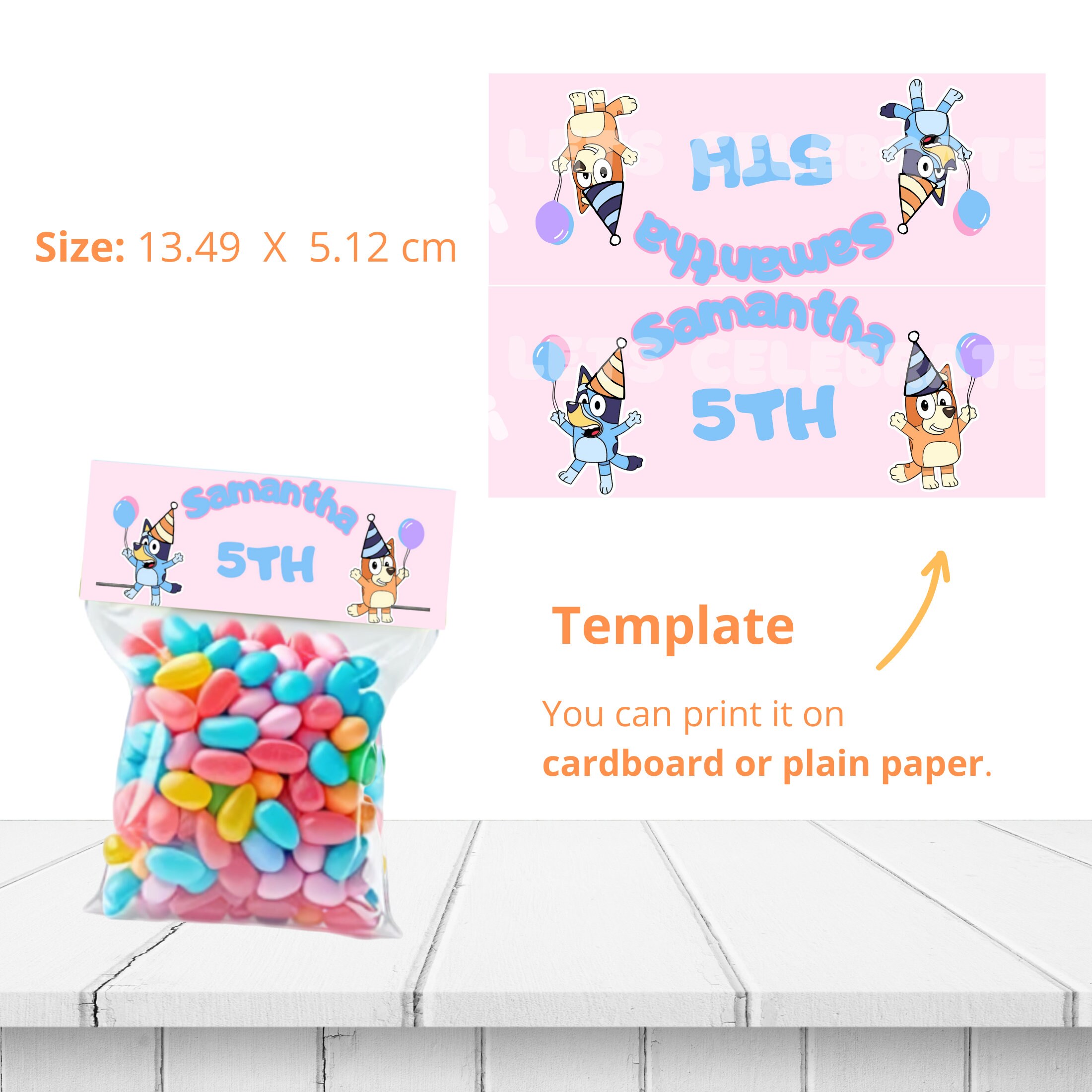 Girl Bluey Editable Party Pack, Cake Topper, Gable Box Label Template ...