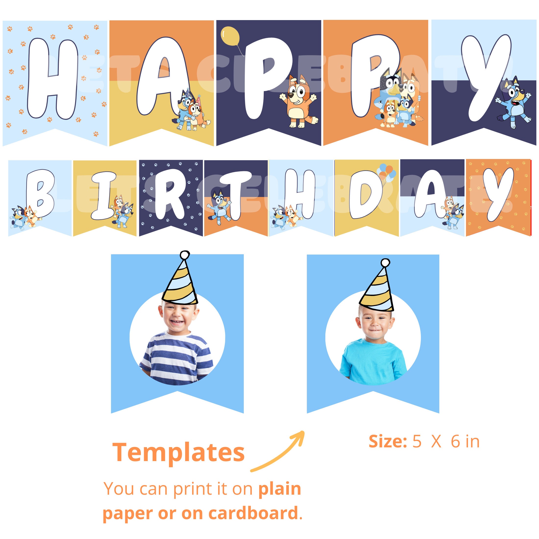 Boy Bluey Editable Party Pack, Cake Topper, Gable Box Label Template ...