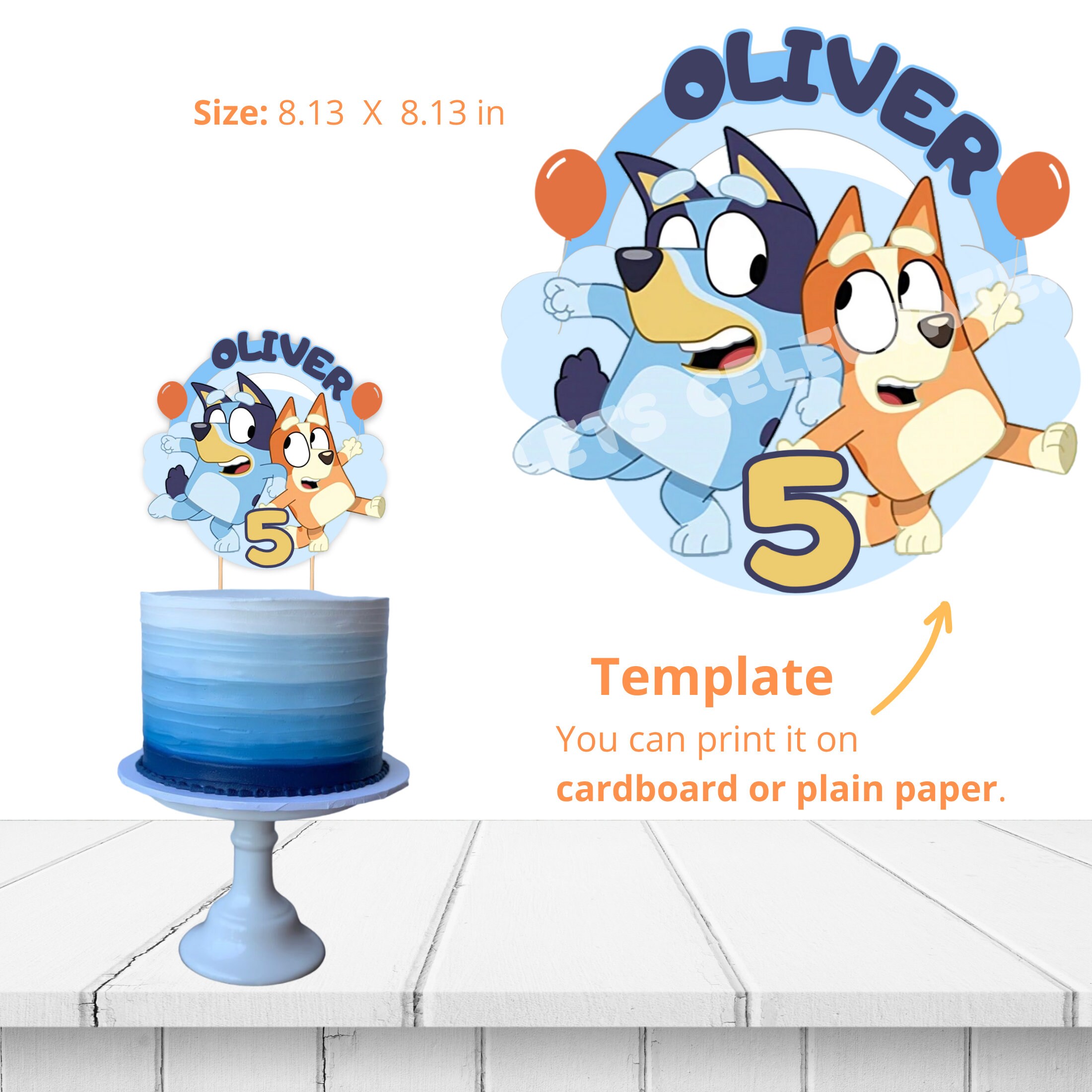 Boy Bluey Editable Party Pack, Cake Topper, Gable Box Label Template ...