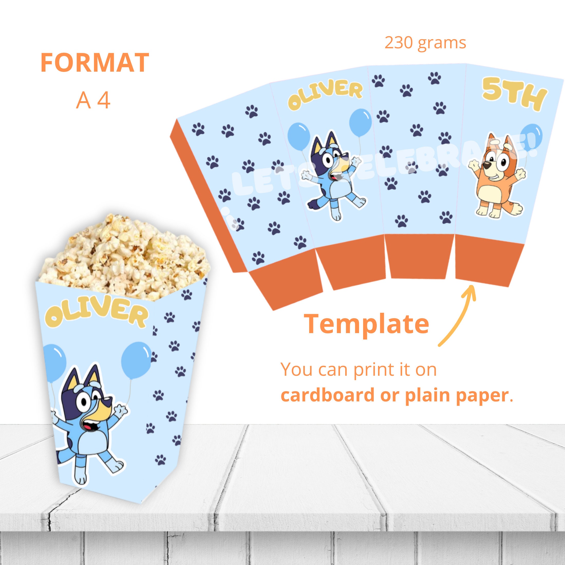 Boy Bluey Editable Party Pack, Cake Topper, Gable Box Label Template ...