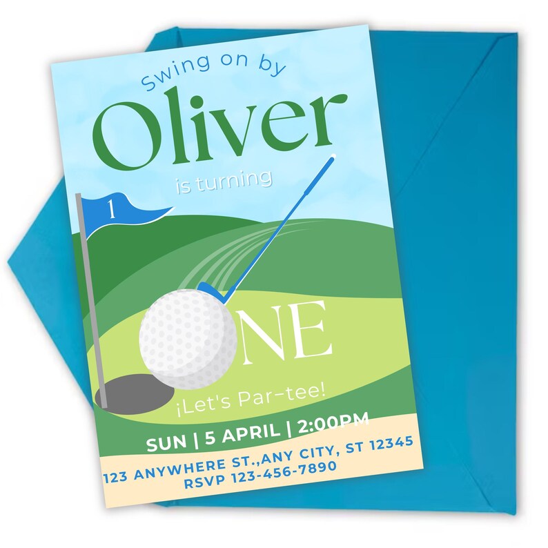 Editable Golf First Birthday Invitation Template, Hole in One Birthday ...