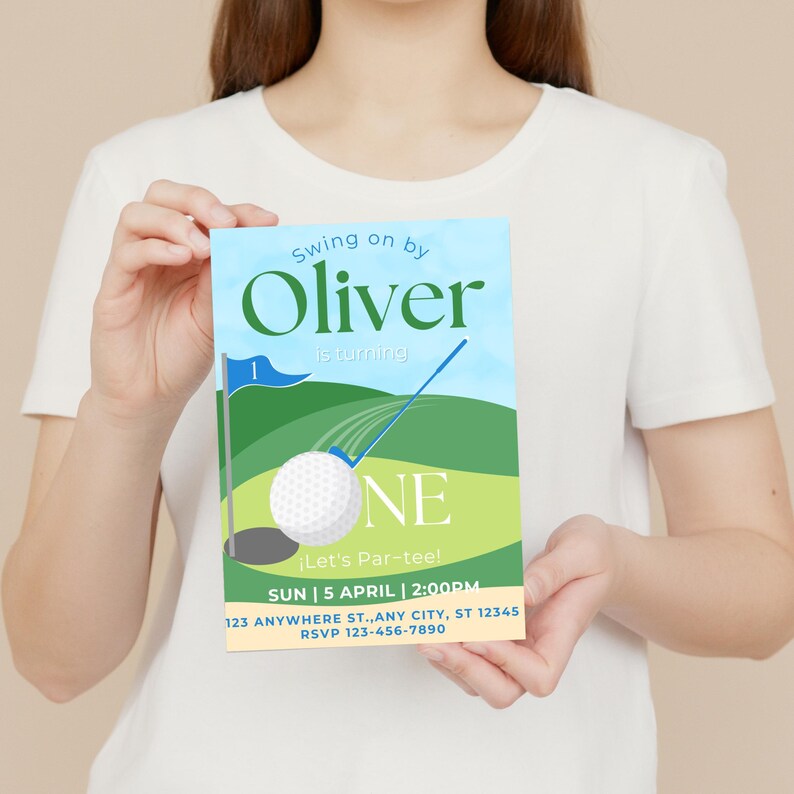 Editable Golf First Birthday Invitation Template, Hole in One Birthday ...
