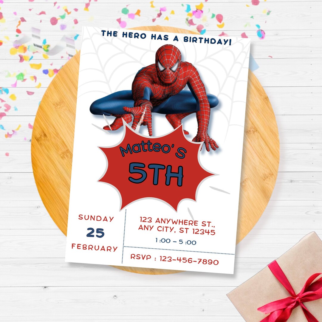 Editable Spiderman Birthday Invitation, Digital Kids Party Invite ...