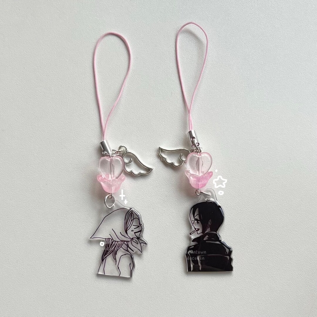 Nana + Hachi Pink Flower Shoujo Anime Dtdeco Matching Keychains / Phone ...