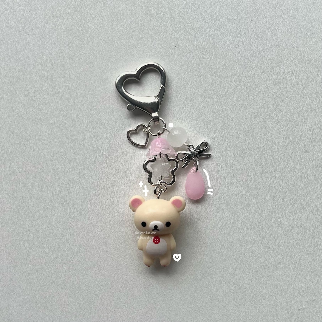 Bear + Button Pink Heisei Retro Dtdeco Figurine Juminocore Keychain Bag ...