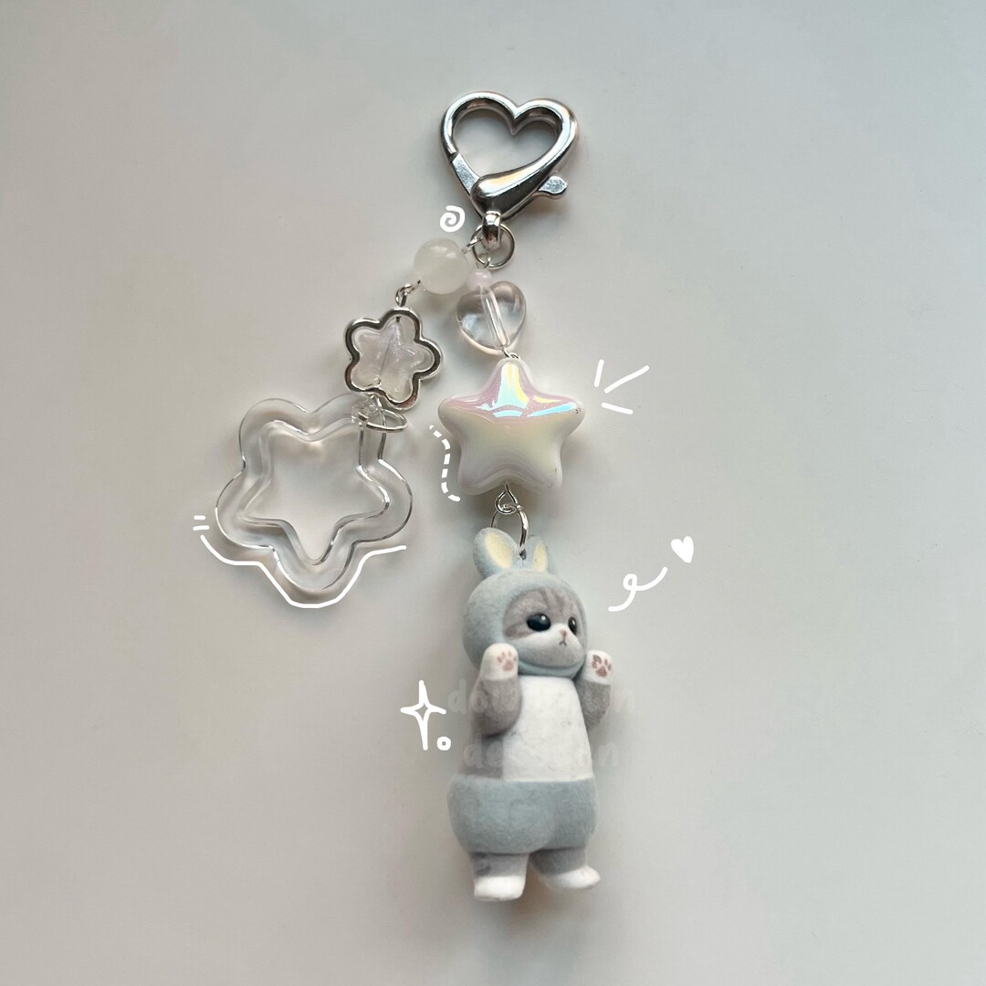 Mofusand Blue Bunny Flower Trinket Keychain