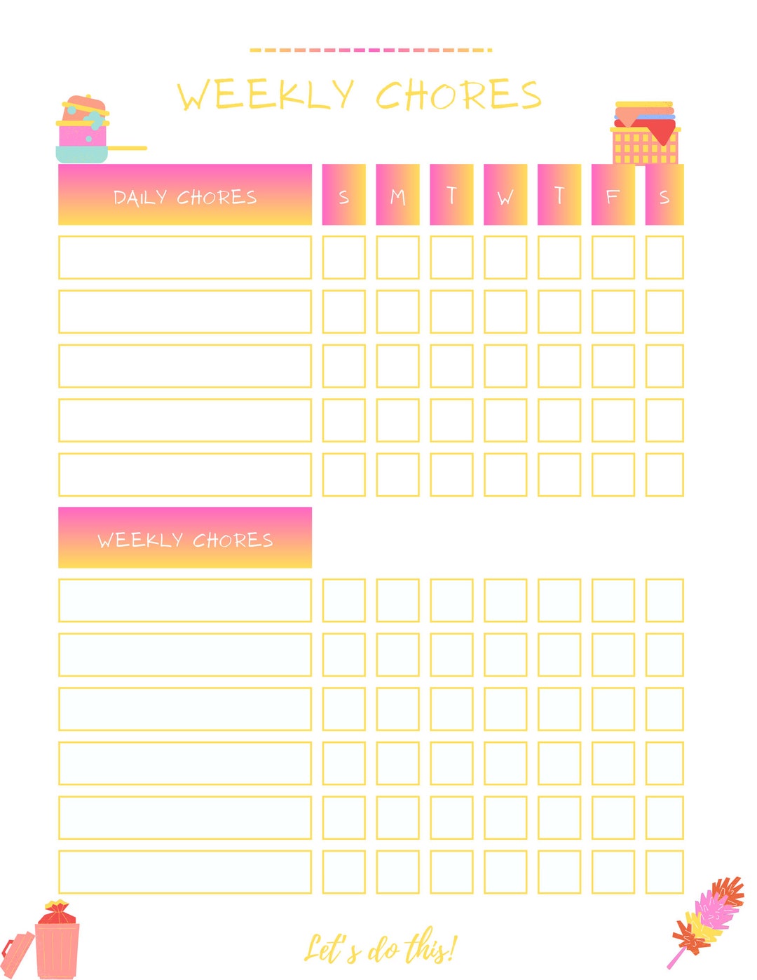 Kids Daily Weekly Chore Chart, Printable Editable Daily & Weekly Kids ...