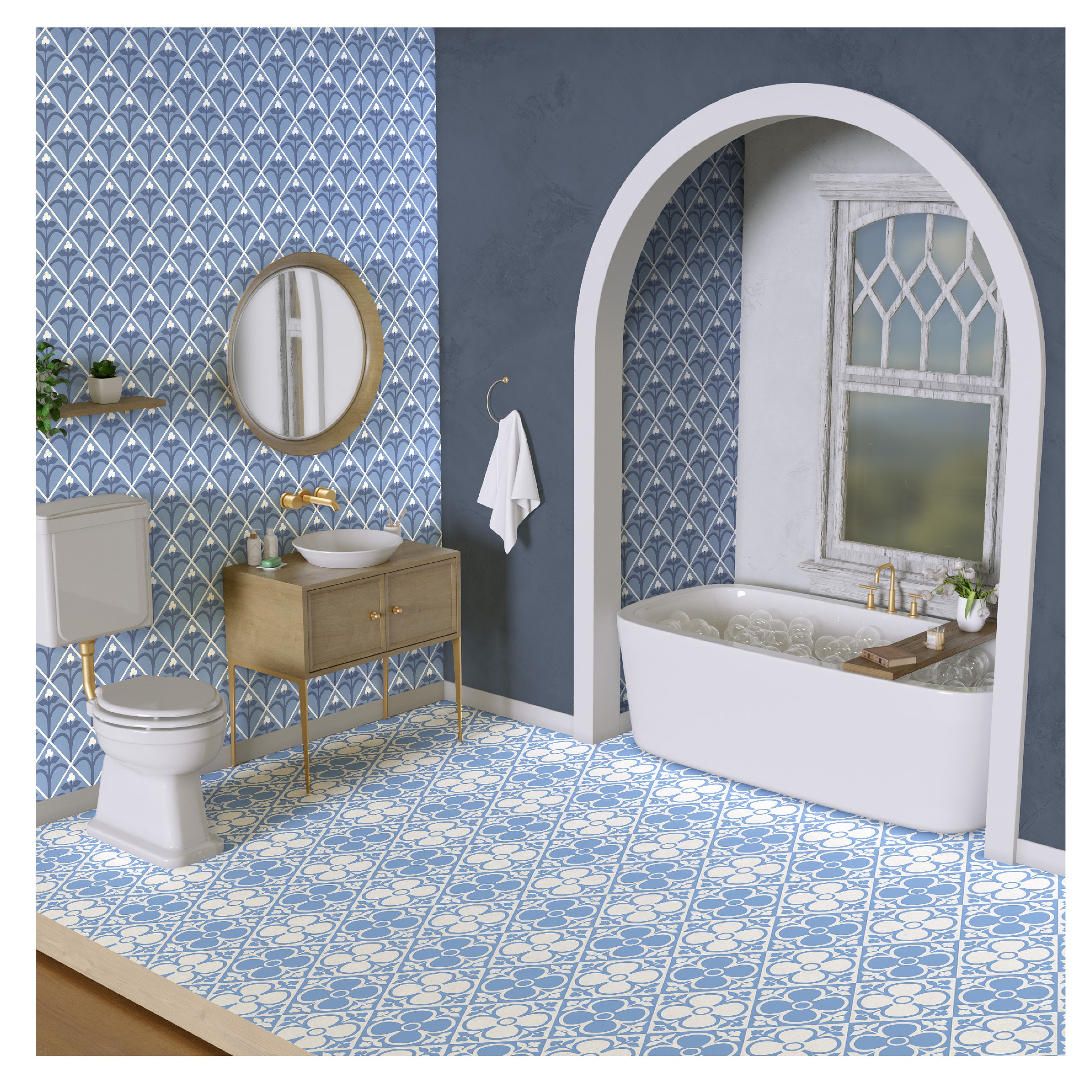 Digital Paper Tiles Miniature Dollhouse, Blue Cottage Tiles, Digital ...