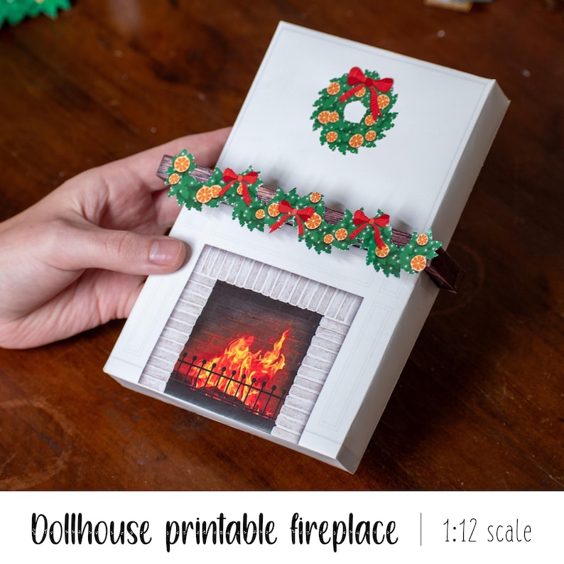 Printable 1:12 Scale Christmas Fireplace. Dollhouse Christmas ...