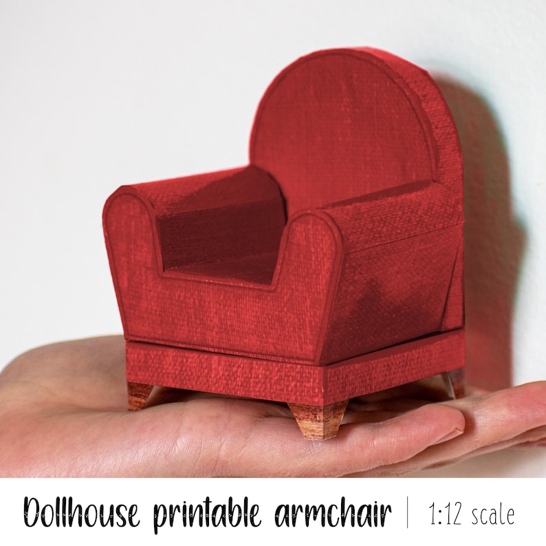Printable Armchair at 1:12 Scale, Paper Furniture Pattern for Dollhouse ...