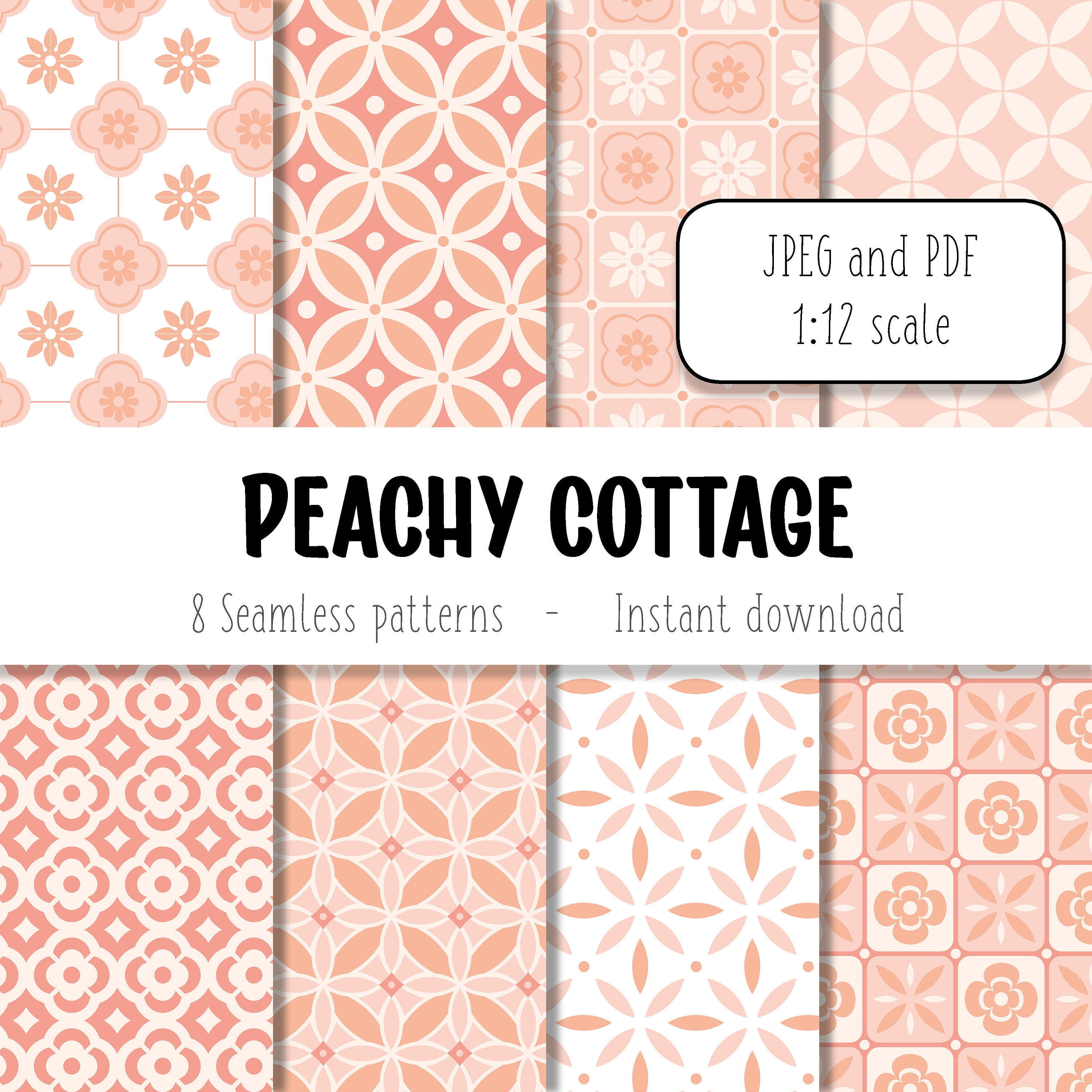 Peachy Cottage Tiles Digital Paper, Dollhouse Miniature Tiles, Wall and ...
