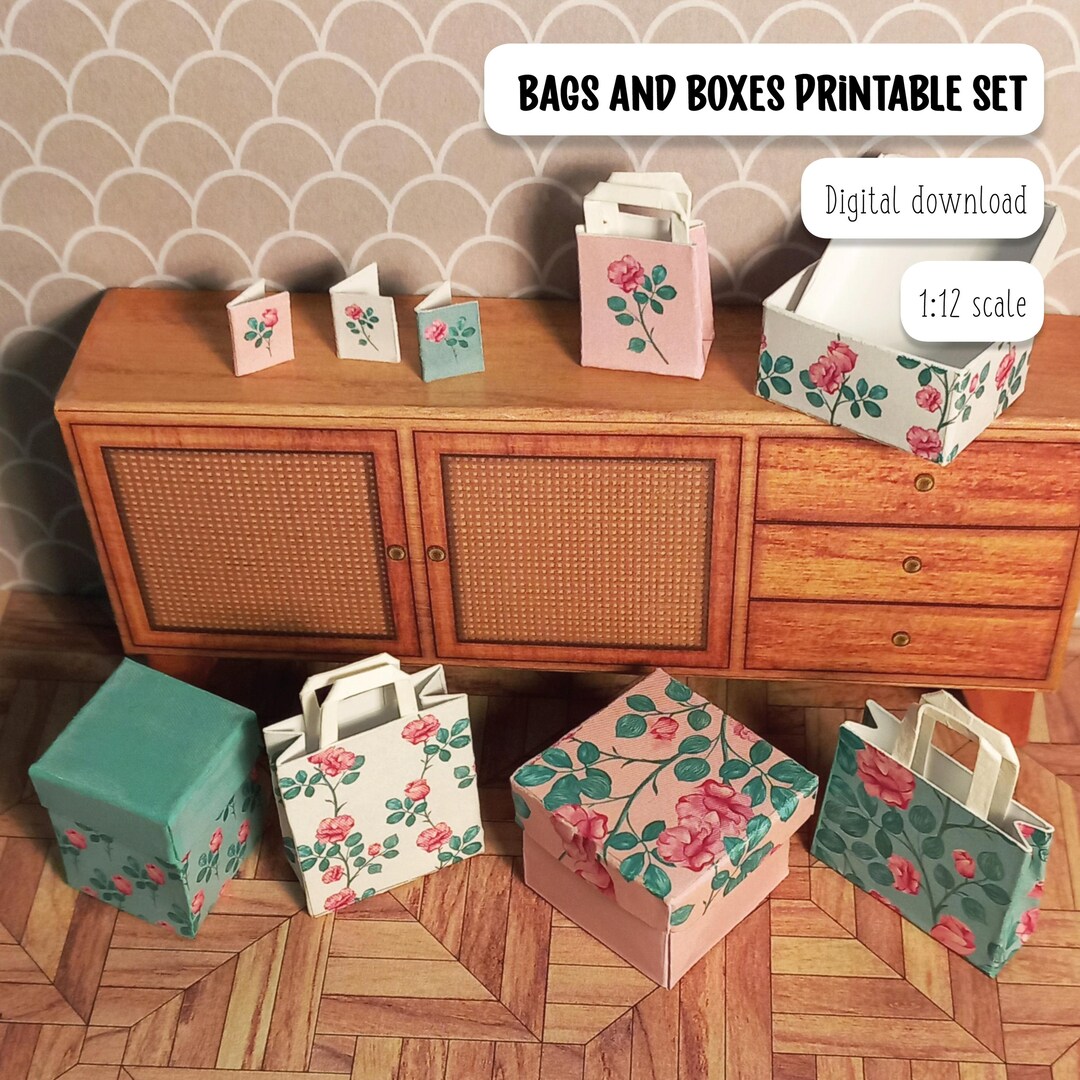 Miniature Gift Boxes, Set of Boxes for 1:12 Dollhouse, Miniature Flower ...