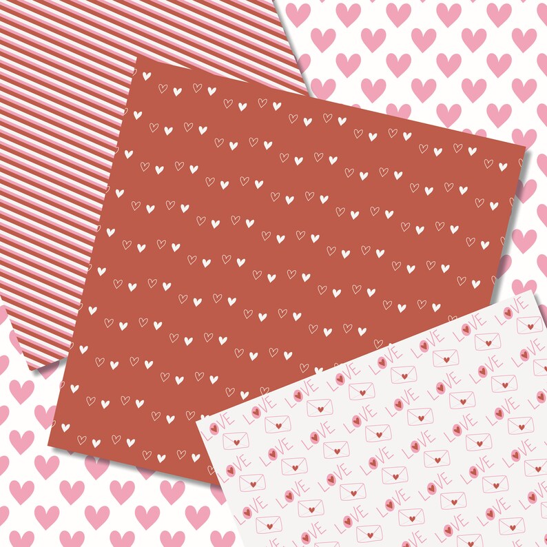 Cute Little Love Digital Paper, White, Red and Pink Love Seamless ...