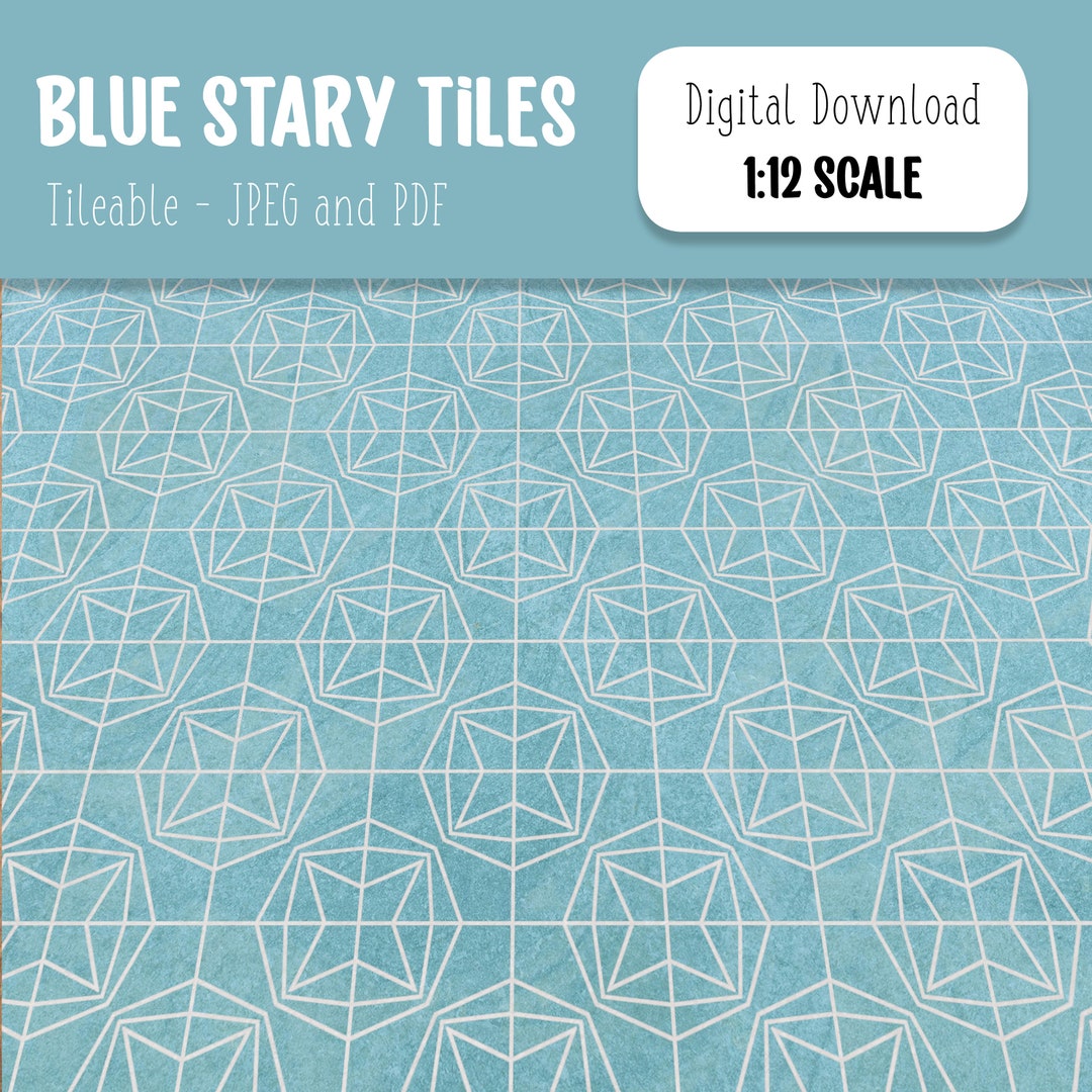 Miniature Tiles Scale 1:12 for Dollhouse, Blue Miniature Tiles to Print ...
