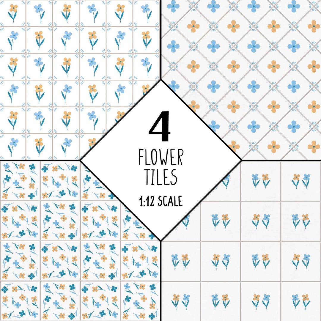 Dollhouse Paper Set, Tile Texture, Floral Tiles for Miniature Kitchen ...
