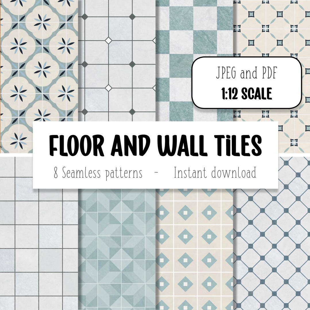 1:12 Scale Miniature Floor Tiles, Dollhouse, Printable Miniature Floor ...