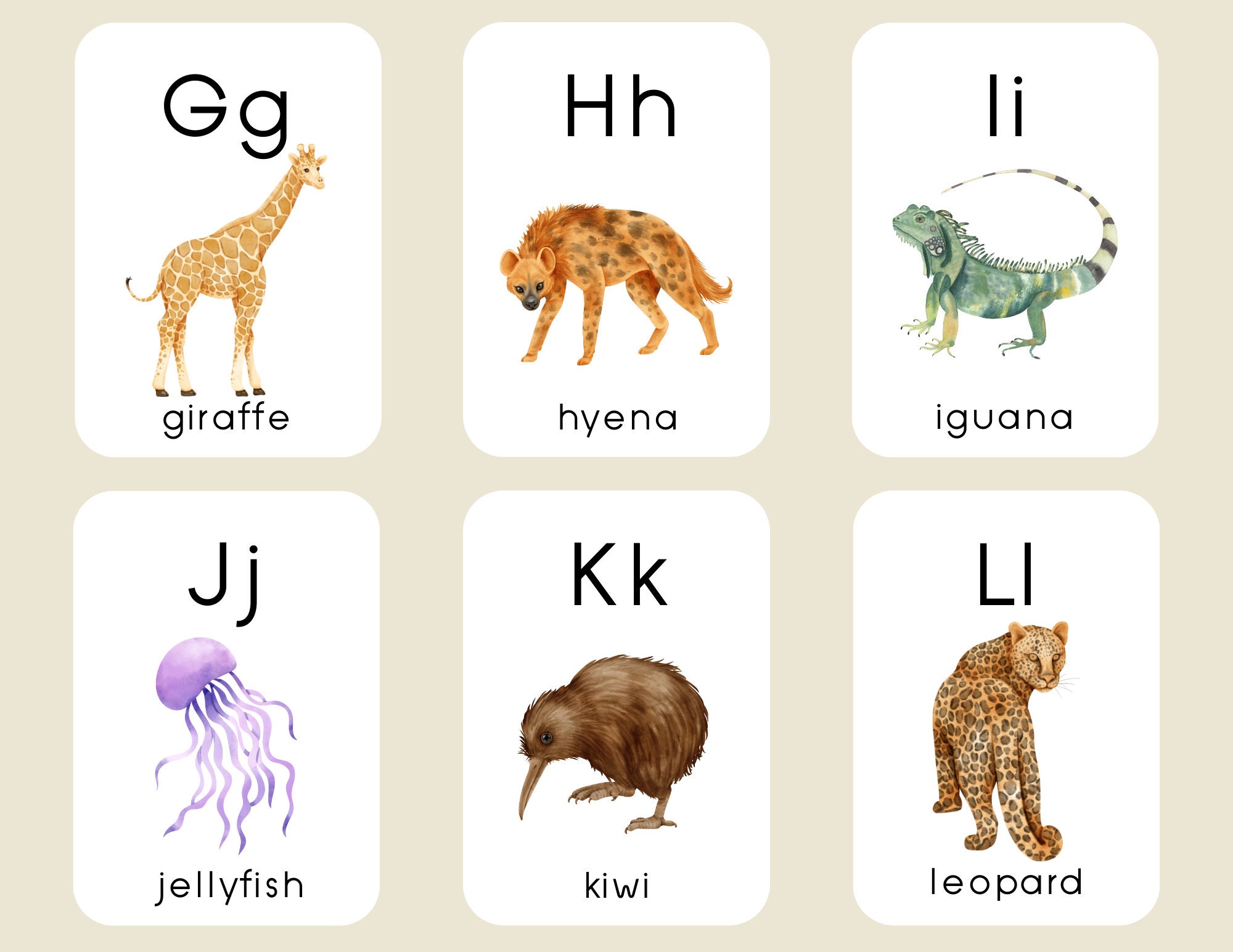 Wild Animal Alphabet Flash Cards, Montessori Materials, A-Z Cards ...