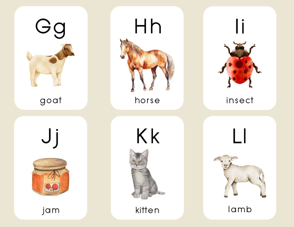 On the Farm Alphabet Flash Cards, Montessori Materials, A-Z Cards ...