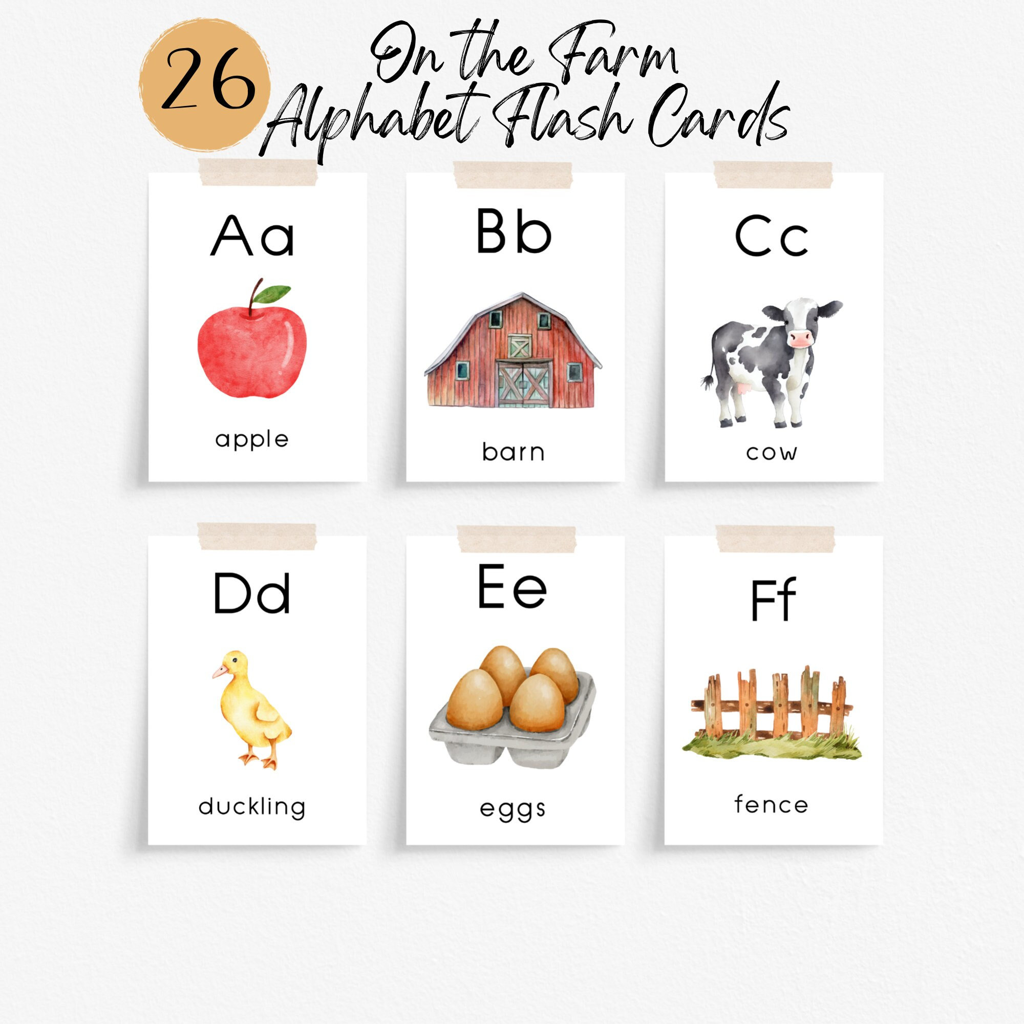 On the Farm Alphabet Flash Cards, Montessori Materials, A-Z Cards ...