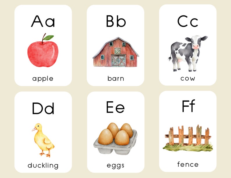 On the Farm Alphabet Flash Cards, Montessori Materials, A-Z Cards ...