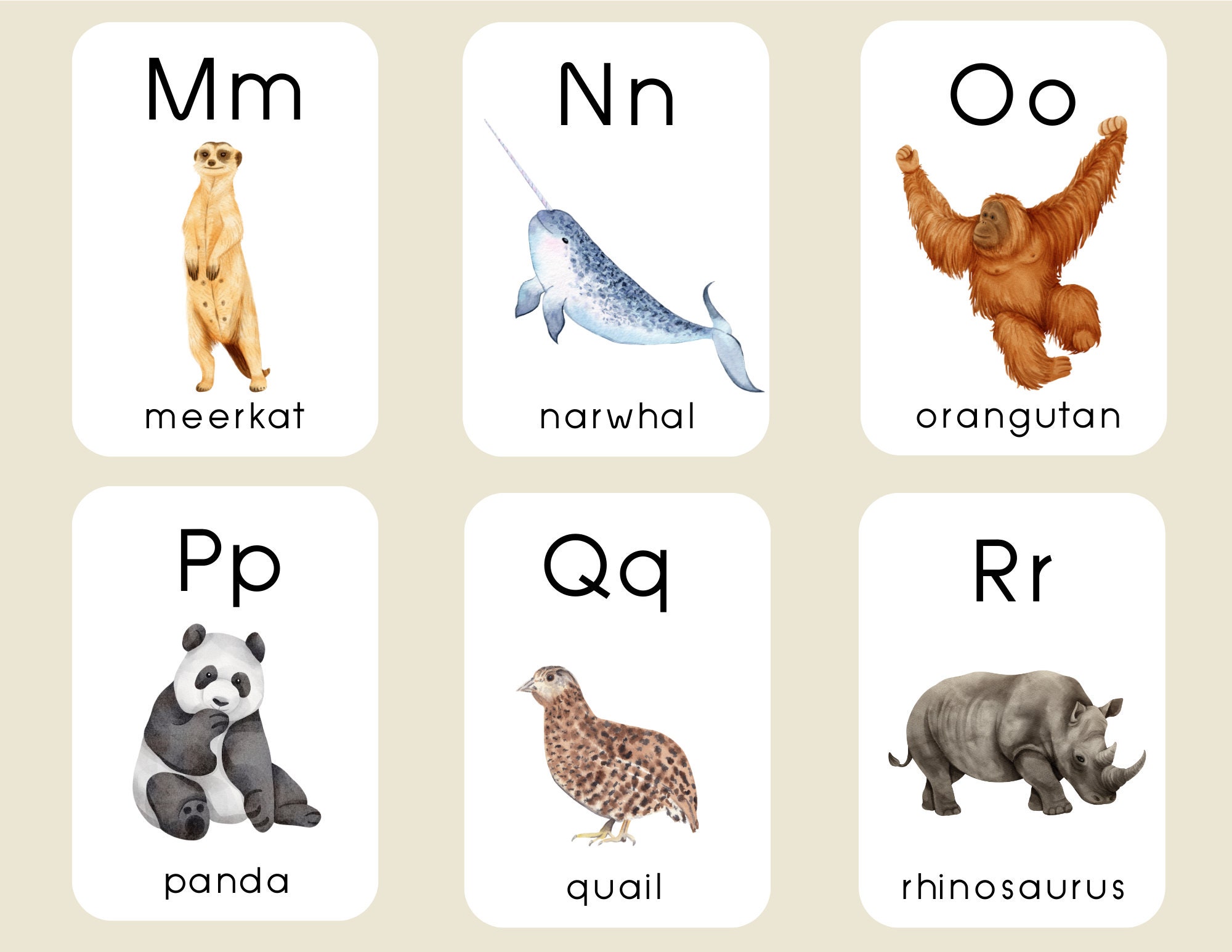 Wild Animal Alphabet Flash Cards, Montessori Materials, A-Z Cards ...