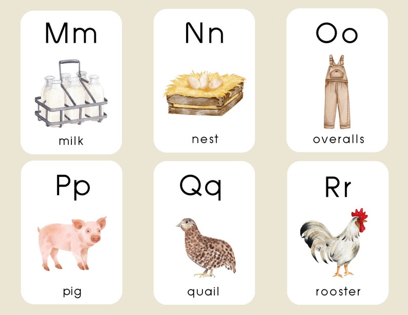 On the Farm Alphabet Flash Cards, Montessori Materials, A-Z Cards ...